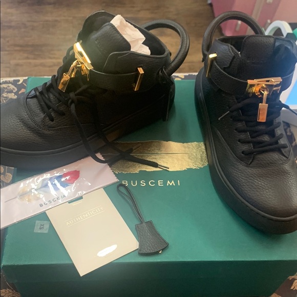 Buscemi | Shoes | Buscemi Black Hightop Sneakers With Gold Accents ...
